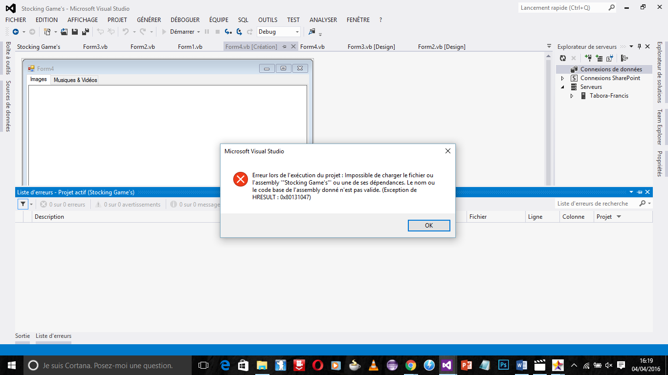 Hresult : 0x80131047 - Comment faire face à un telle problème... Aidez-moi s'il vous plait ! par ...